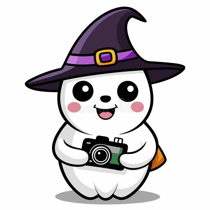 A Ghost is Happily Holding a Camera while Wearing a Pointy Witch Hat ...