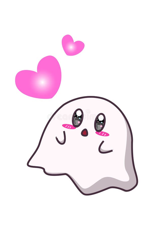 A Cute Ghost with Hearts Cartoon Illustration Stock Vector ...