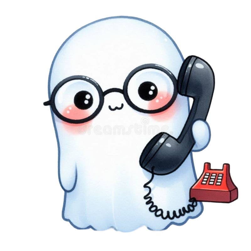 Cute Ghost Holding a Phone Clipart Watercolor Stock Vector ...