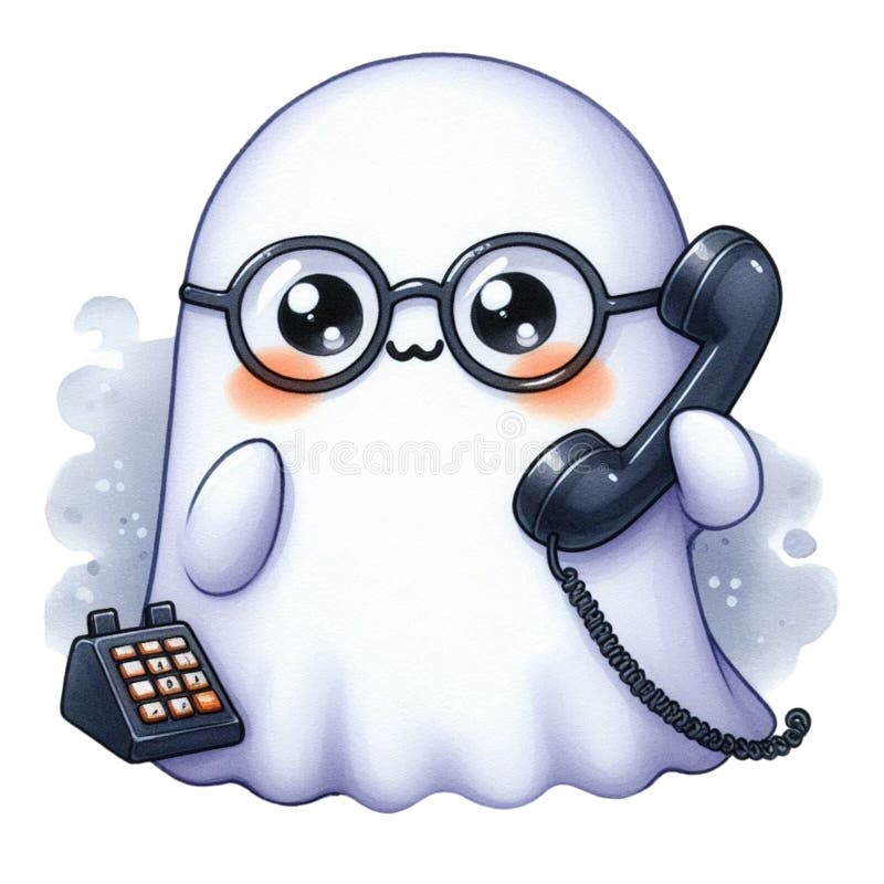 Cute Ghost Holding a Phone Clipart Watercolor Stock Vector ...