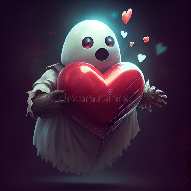 Cute ghost with heart stock illustration. Illustration of romance ...