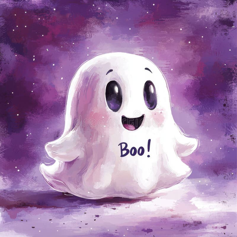 Cute Ghost Illustration with Cheerful Expression Saying Boo Stock ...