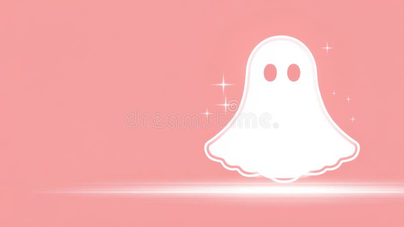 Cute Ghost Illustration on Pink Background with Sparkles Stock Photo ...