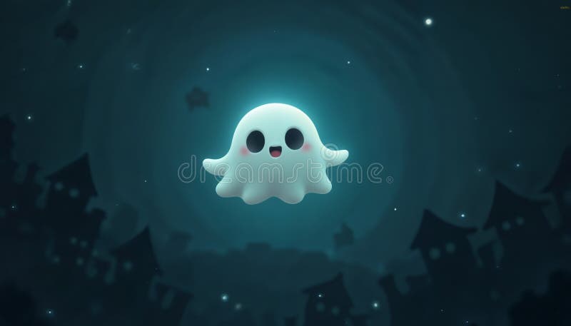 Cute Ghost in the Night Forest, Halloween Party, Dark and Moonlight ...