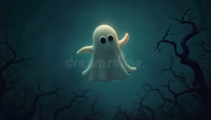 Cute Ghost in the Night Forest, Halloween Party, Dark and Moonlight ...