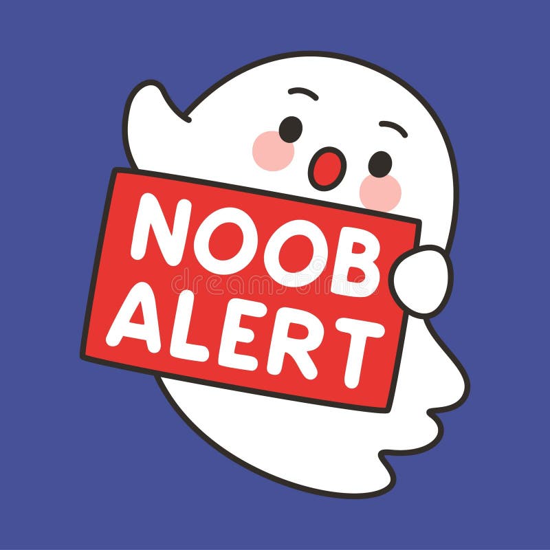 Cute Ghost Noob Alert Emote Vector with Funny Sign on Blue Background Stock Vector ...