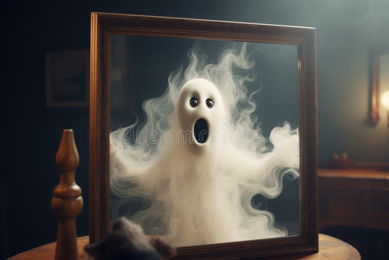 Cute Ghost Sees Reflection in the Mirror AI Generated Stock ...