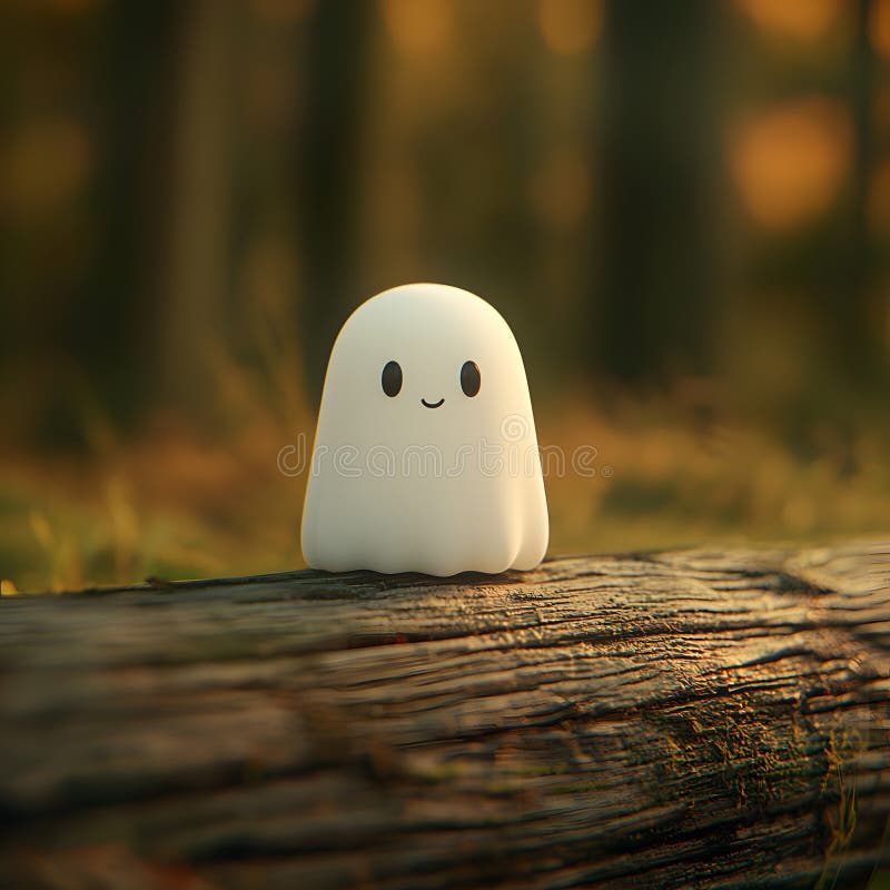 Cute Ghost Sitting on a Log in a Forest Setting Stock Illustration ...