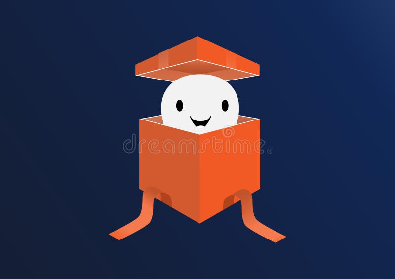 Cute Ghost Smiling in Orange Gift Box Stock Vector - Illustration of ...