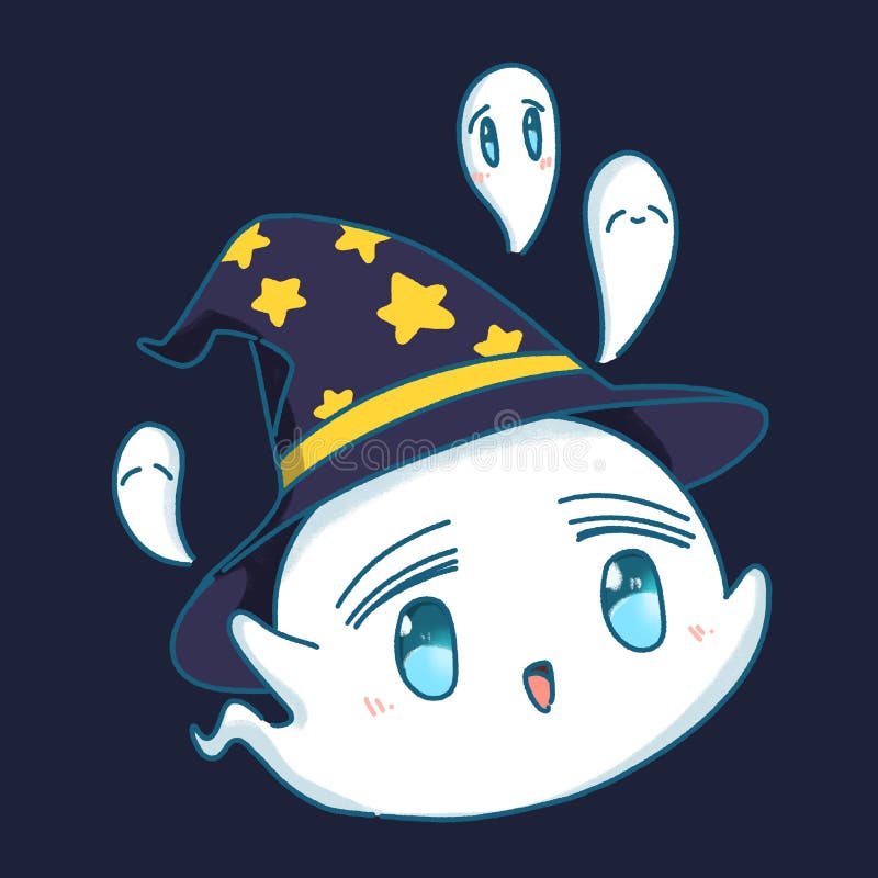 Cute Ghost Spirit Character Wearing Witch Hat with Little Spirit ...