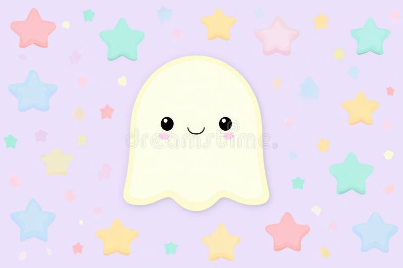 Cute Ghost with Stars and Pastel Background. Stock Image - Image of ...