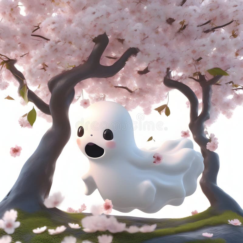 A Cute Ghost in the Woods of Cherry Blossom. AI-Generated. Stock ...