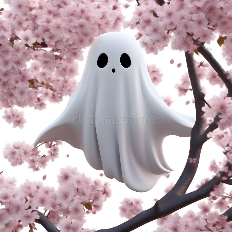 A Cute Ghost in the Woods of Cherry Blossom. AI-Generated. Stock ...