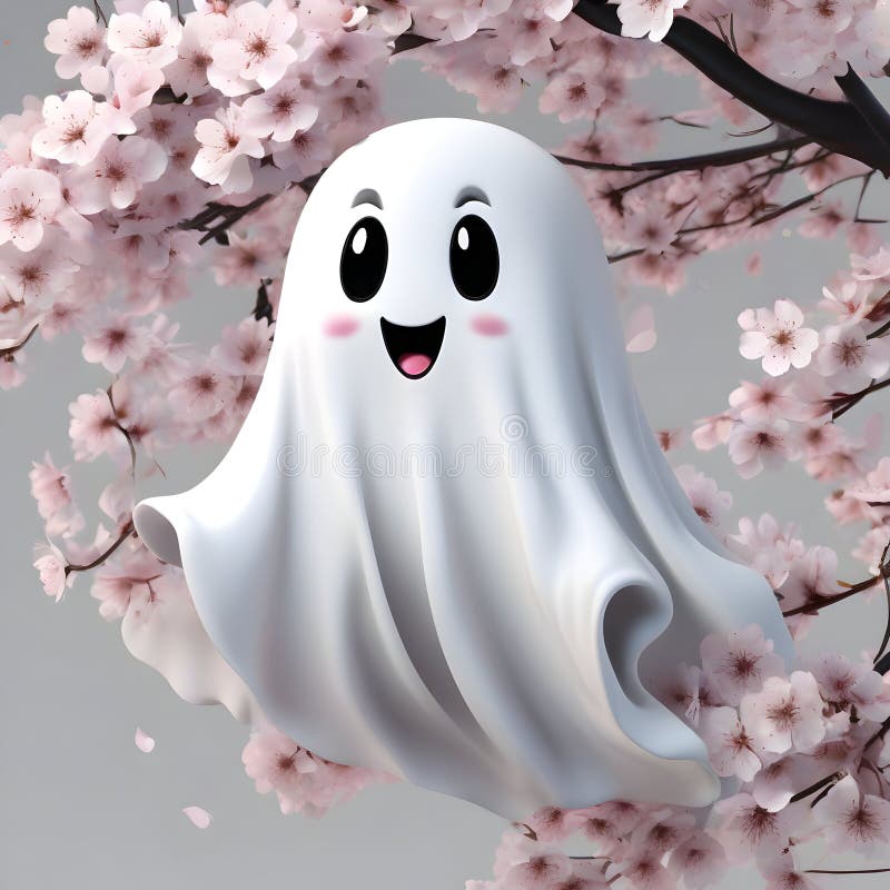 A Cute Ghost in the Woods of Cherry Blossom. AI-Generated. Stock ...