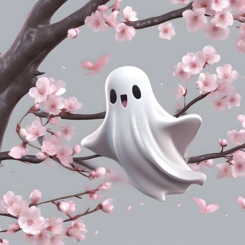 A Cute Ghost in the Woods of Cherry Blossom. AI-Generated. Stock ...