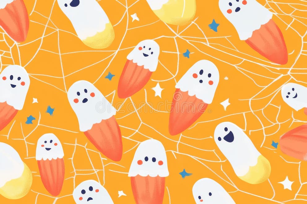 Cute Ghosts and Candy Corn stock illustration. Illustration of smiling ...