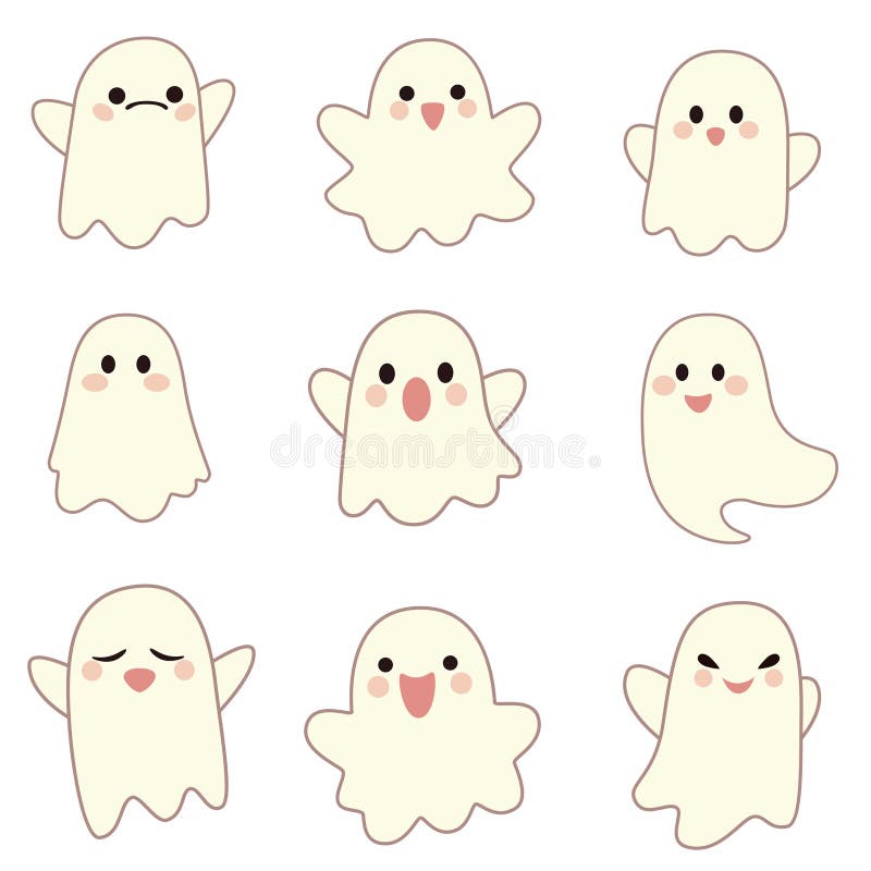 Cute ghosts collection stock illustration. Illustration of halloween ...