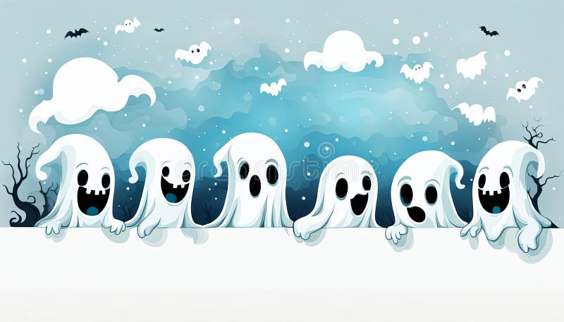 Cute Ghosts with Copy Space Stock Illustration - Illustration of spooky ...