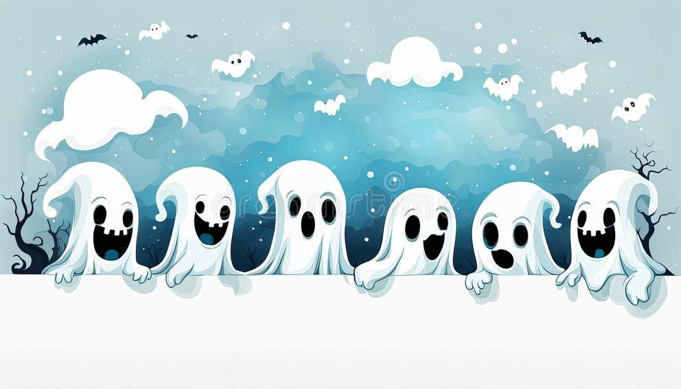 Cute Ghosts with Copy Space Stock Illustration - Illustration of spooky ...