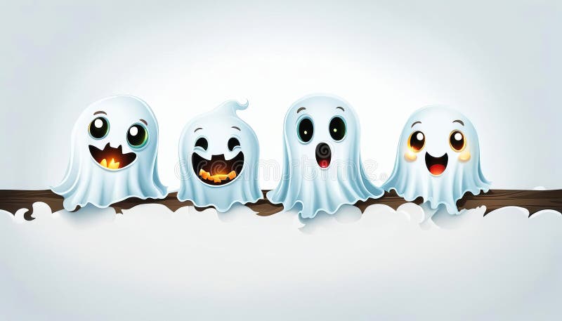 Cute Ghosts with Copy Space Stock Illustration - Illustration of spooky ...