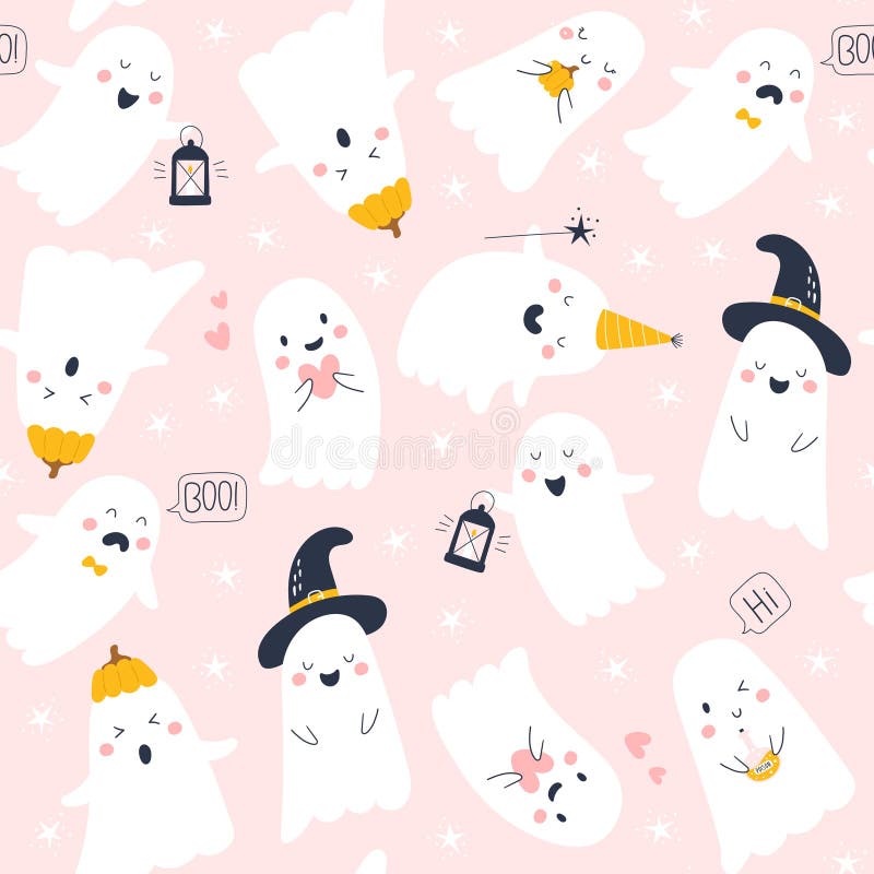 Cute Ghosts with Different Emotions and Face Expressions Seamless ...