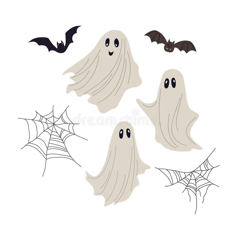 Cute ghosts in flat style. stock vector. Illustration of festival ...
