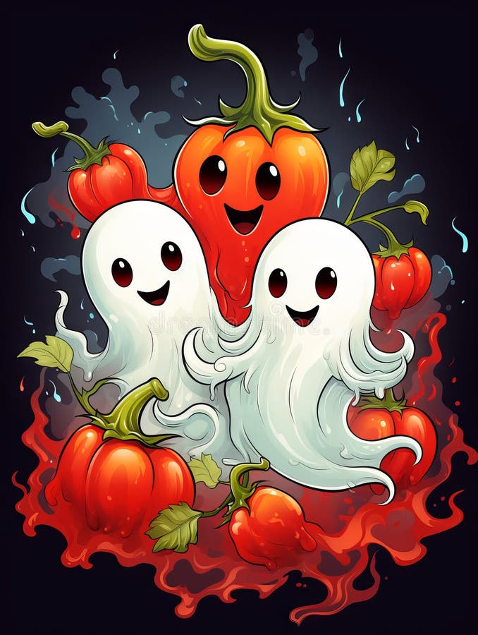 Cute Ghosts and Ghost Peppers Stock Illustration - Illustration of ...