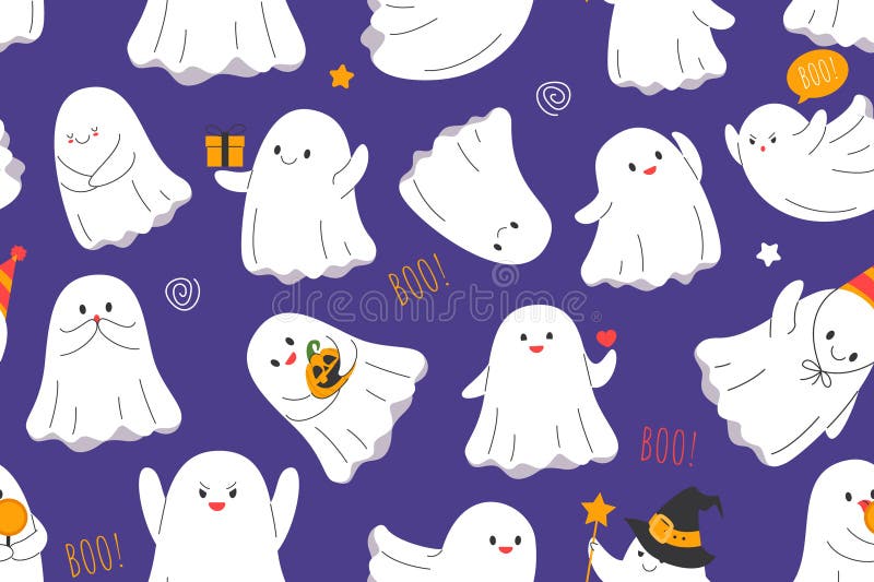 Cute Ghosts Pattern. Seamless Texture, Halloween Decoration Stock ...