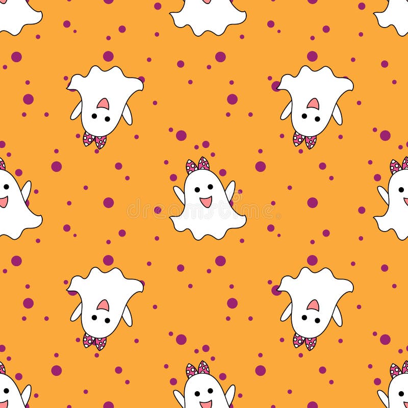 Cute Ghosts Seamless Vector Pattern on Orange Background Stock Vector ...