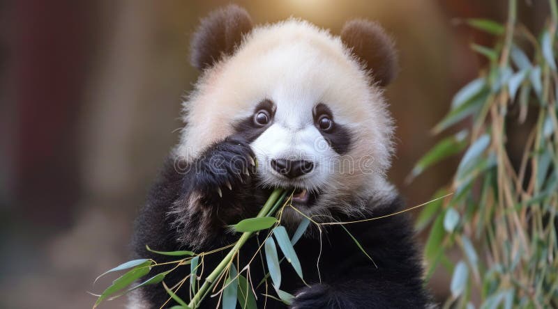 Cute Giant Panda Eats Bamboo in Its Natural Habitat Stock Illustration ...