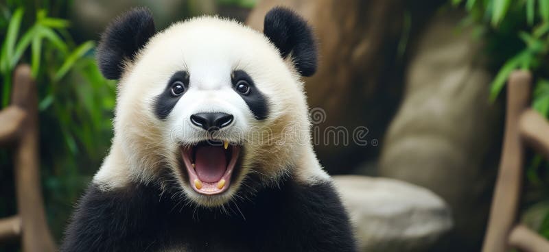 Cute Giant Panda with Open Mouth Expressing Joy in Natural Habitat ...