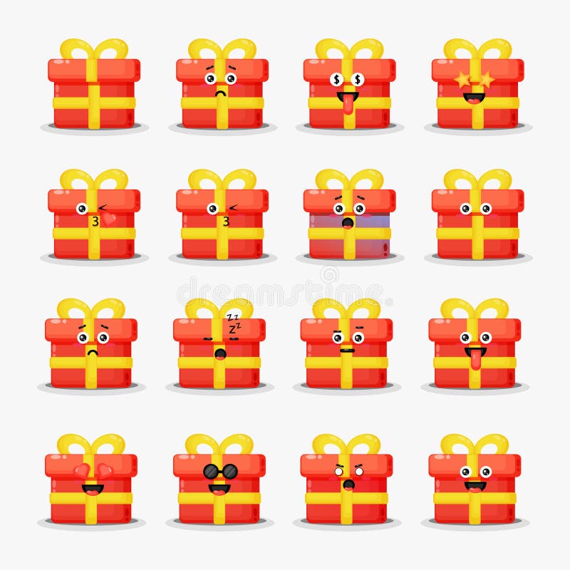 Cute Gift Box with Emoticons Set Stock Vector - Illustration of ...
