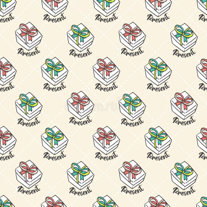 Happy Gift Box with Ribbon Tie Celebration Gift Vector Seamless Pattern ...