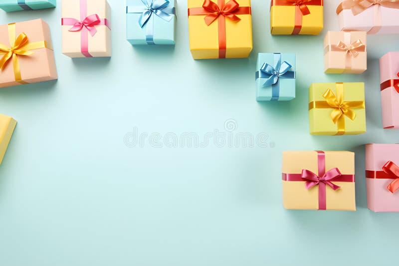 Cute Gift Boxes, Brightly Colored, Various Colors, Placed on a Cute ...
