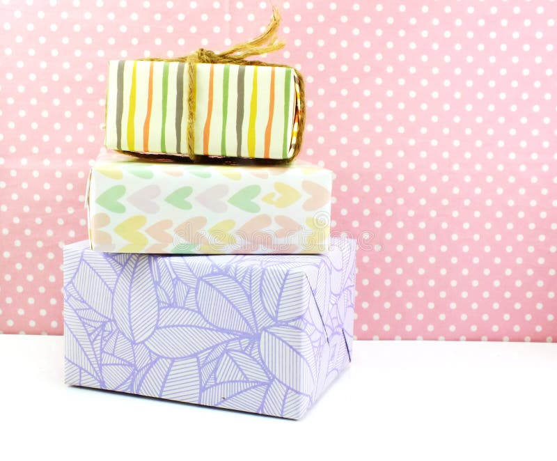 Cute Gift Boxes on Pink Background Cute Gift Boxes with Cute Bow Stock ...