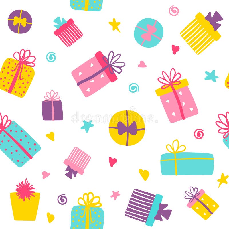 Cute Gift Boxes Seamless Pattern. Vector Colorful Festive Background ...