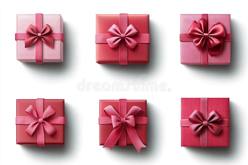 Cute Gift Boxes Set with Red and White Colors Stock Illustration ...