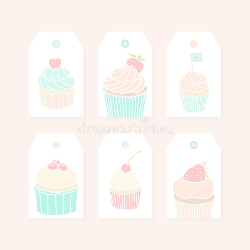 Cute Gift Tags with Cupcakes. Stock Vector - Illustration of cute ...