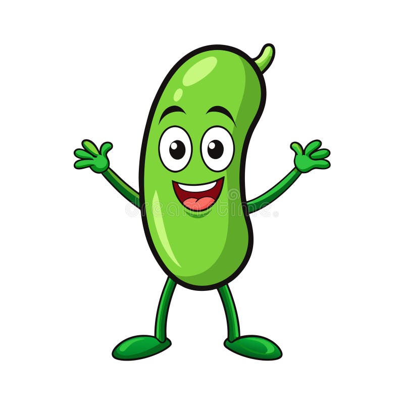Cute Giggly Green Beans Cartoon Character Stock Vector - Illustration ...