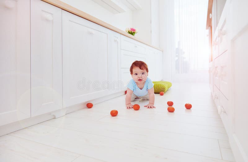 Cute Ginger Baby Boy Crawling on the Floor at Home Stock Image - Image ...
