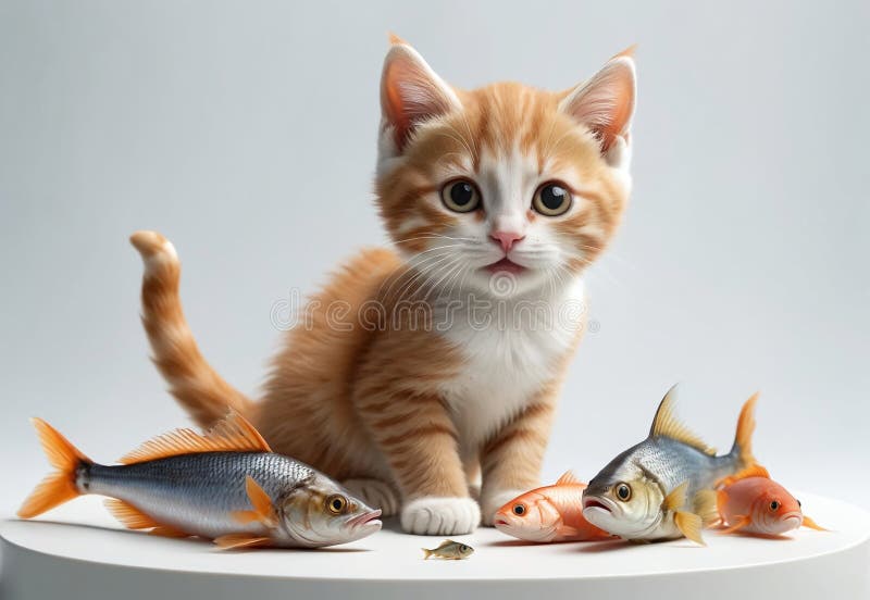 Cute Ginger Cat with Fresh Fish Stock Photo - Image of water, humor ...