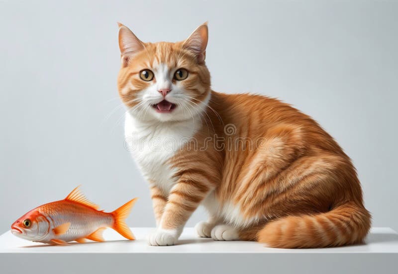 Cute Ginger Cat with Fresh Fish Stock Image - Image of expressions ...