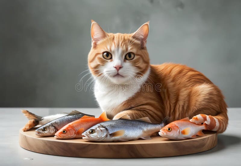 Cute Ginger Cat with Fresh Fish Stock Image - Image of claws, ginger ...