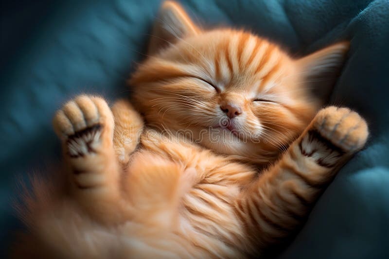 Cute Ginger Kitten Sleeping on the Back and Smiling Stock Illustration ...