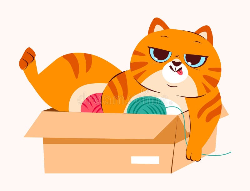 Cute Ginger Playful Cat. the Cat in the Box is Playing with a Ball of ...