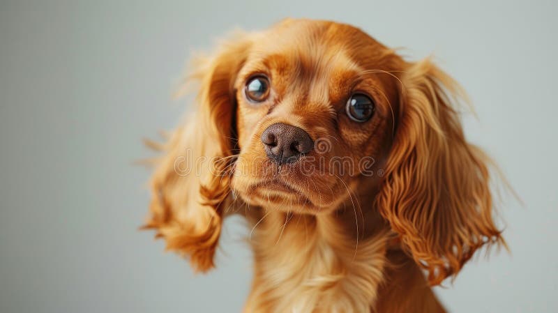 Cute Ginger Puppy Close Up on Light Grey Background, Sad Face with ...