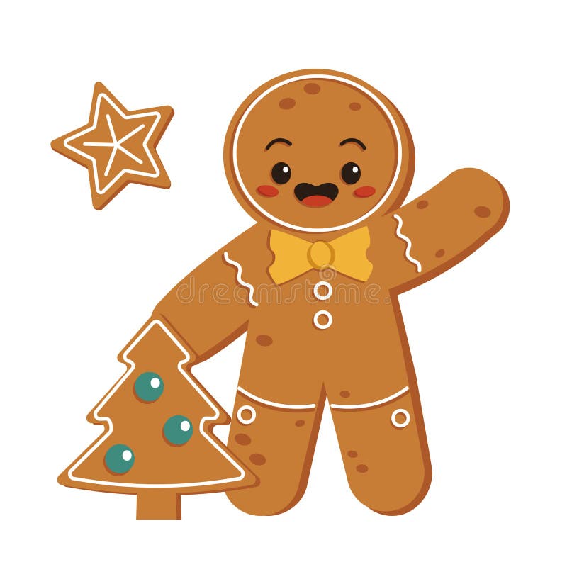 Cute Gingerbread Character with ?hristmas Tree. Merry Christmas Stock ...