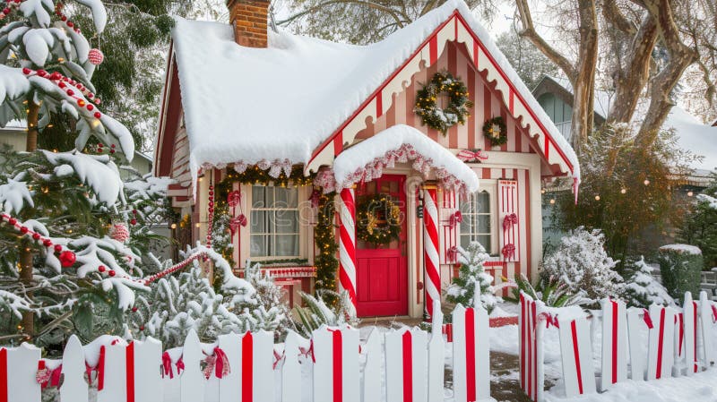 Cute Gingerbread House ,Candy Cane Cottage . Generative Ai Stock ...