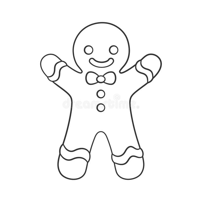 Cute Gingerbread Man With A Bow Tie Outline And Colored Doodle Cartoon