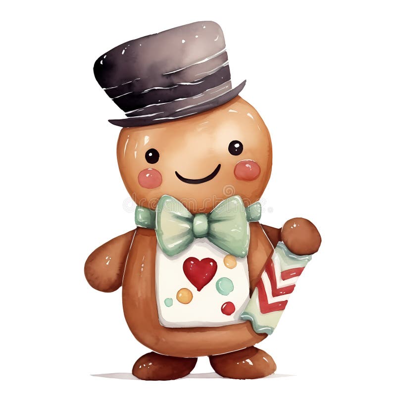 Cute Gingerbread Man Christmas Watercolor Clipart Illustration Ai Generative Stock Illustration